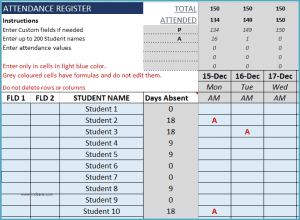 Download Student Attendance Register Excel Template