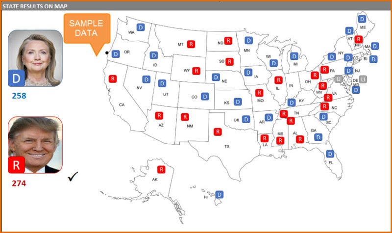 2016 U.S. Presidential Election Results Tracker - Excel Template - Map