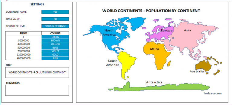 World Heat Map by Continent - Free Excel Data Visualization