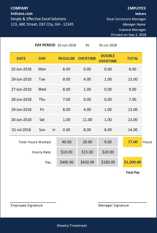 Employee Timesheet Template Excel Time Card Work Hours Calculator