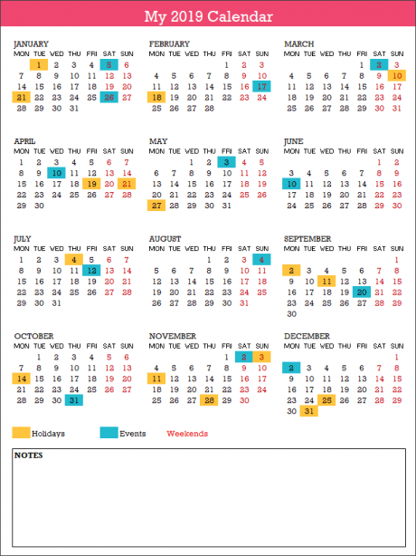 2019 Excel Calendar Template - 19 Calendar Designs - Download