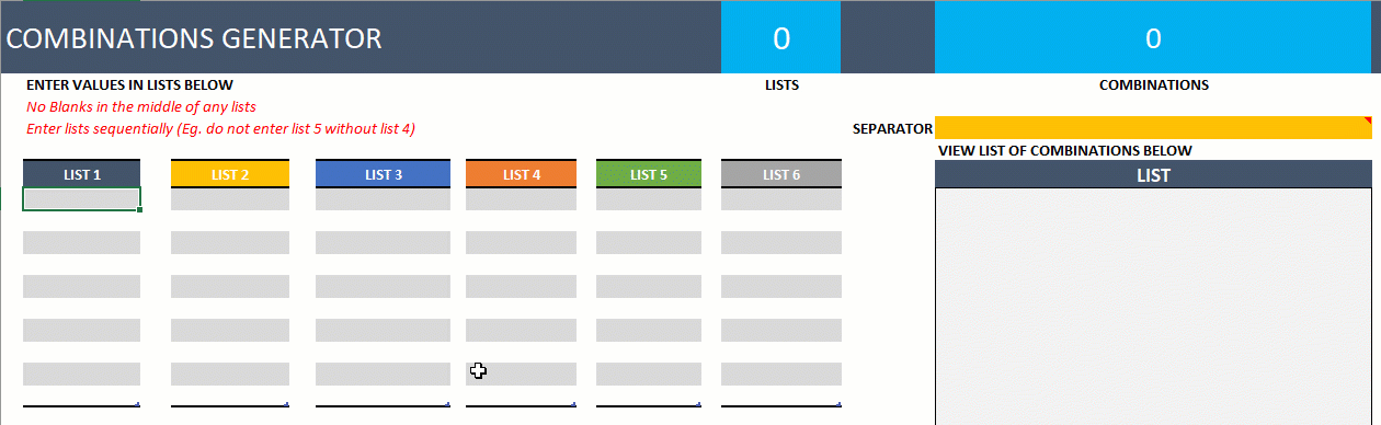 Free Combinations Generator Excel Template Instant Combinations