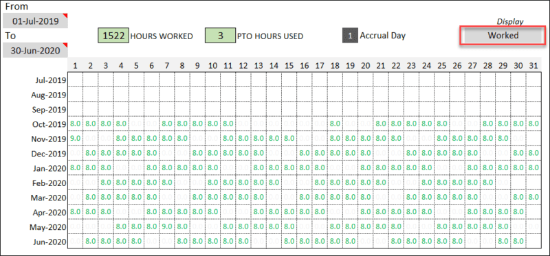 2023 PTO (Paid Time Off) Balance Calculator for Hourly Employee in Excel