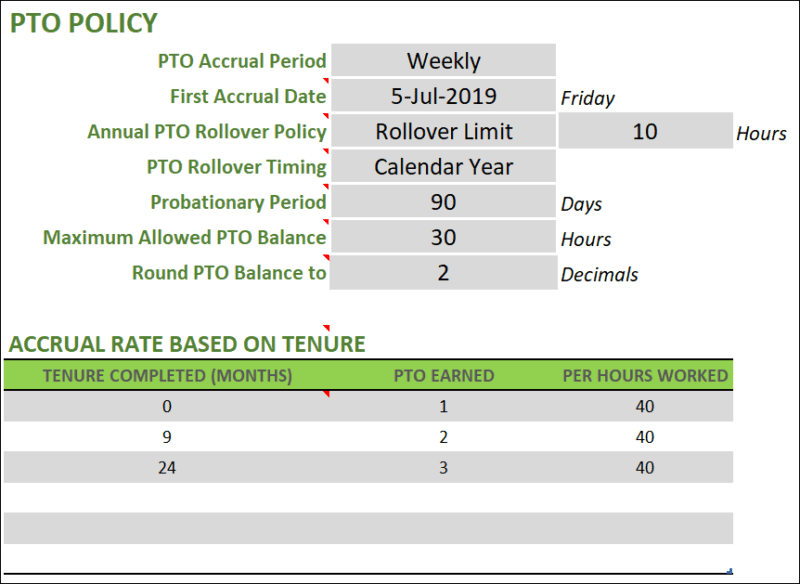 2023 PTO (Paid Time Off) Balance Calculator for Hourly Employee in Excel