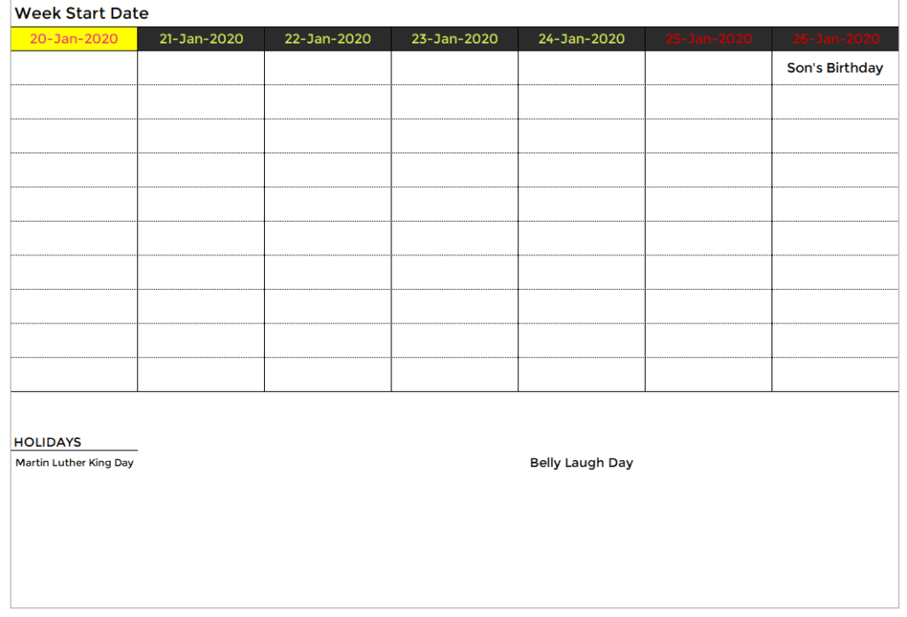 Free 2020 Excel Calendar Template - 20 Calendar designs