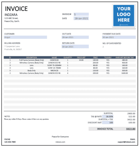 Asset Rental Invoice and Receipt Template 2023 - Events & Party Rental