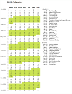Excel Calendar 2022 with 22 designed layouts - Free Download