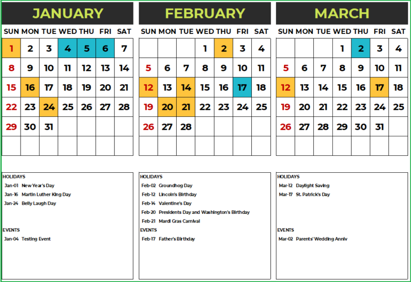Excel Calendar 2023 with 23 designed layouts - Free Download