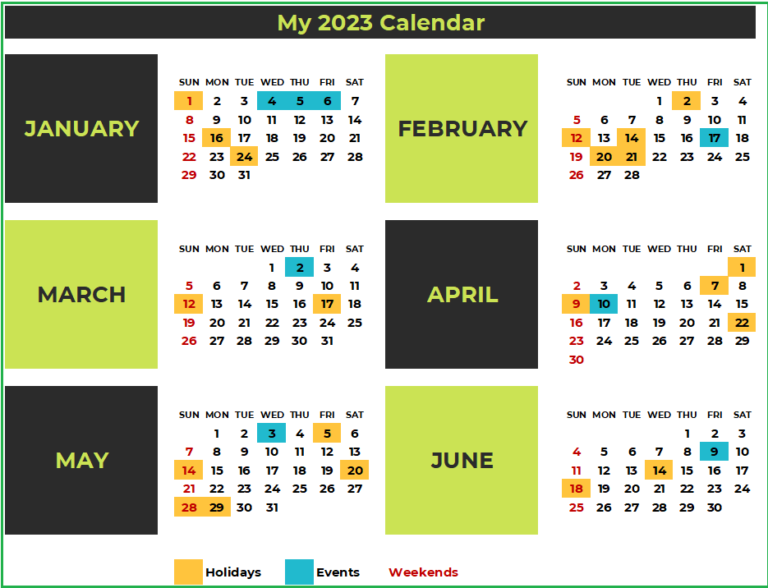 Excel Calendar 2023 with 23 designed layouts - Free Download