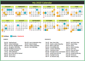 Excel Calendar 2023 with 23 designed layouts - Free Download