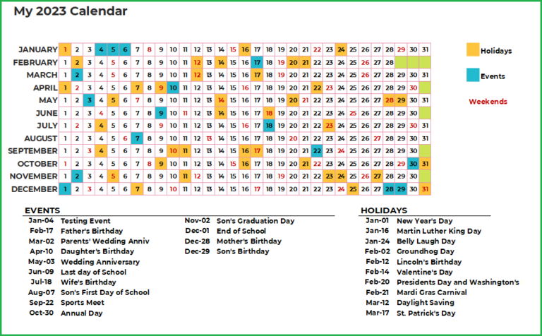 Excel Calendar 2023 with 23 designed layouts - Free Download