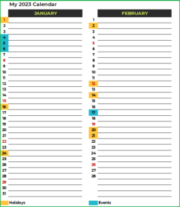 Excel Calendar 2023 with 23 designed layouts - Free Download