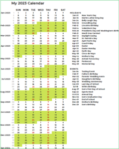 Excel Calendar 2023 with 23 designed layouts - Free Download