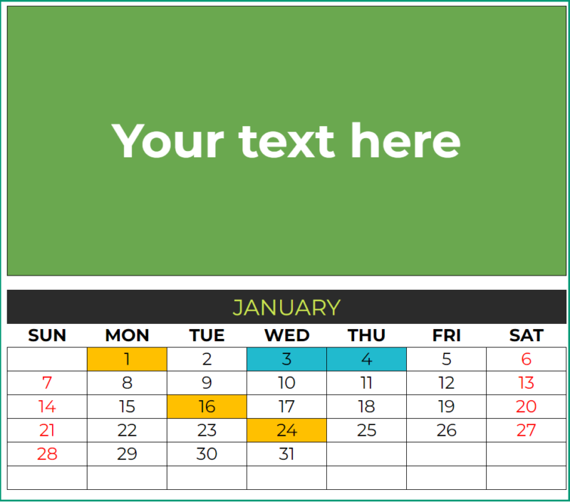 Free Calendar template for Google sheets - 24 Different designs