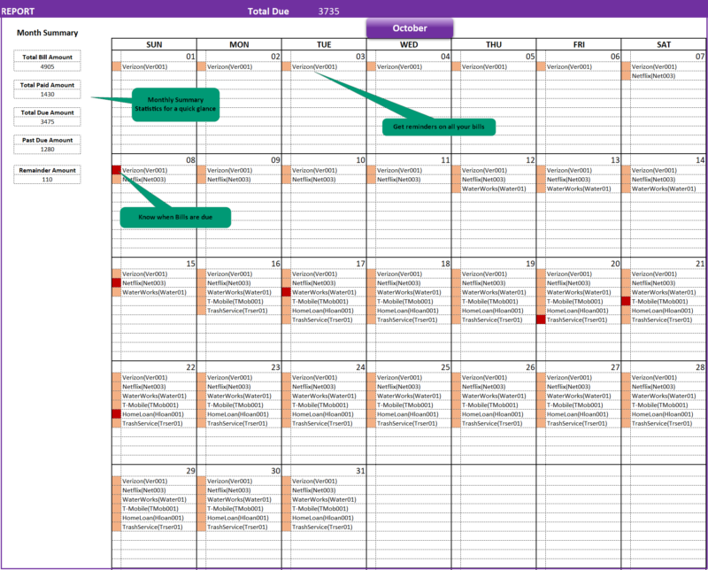 Bills Tracker Template in Microsoft Excel