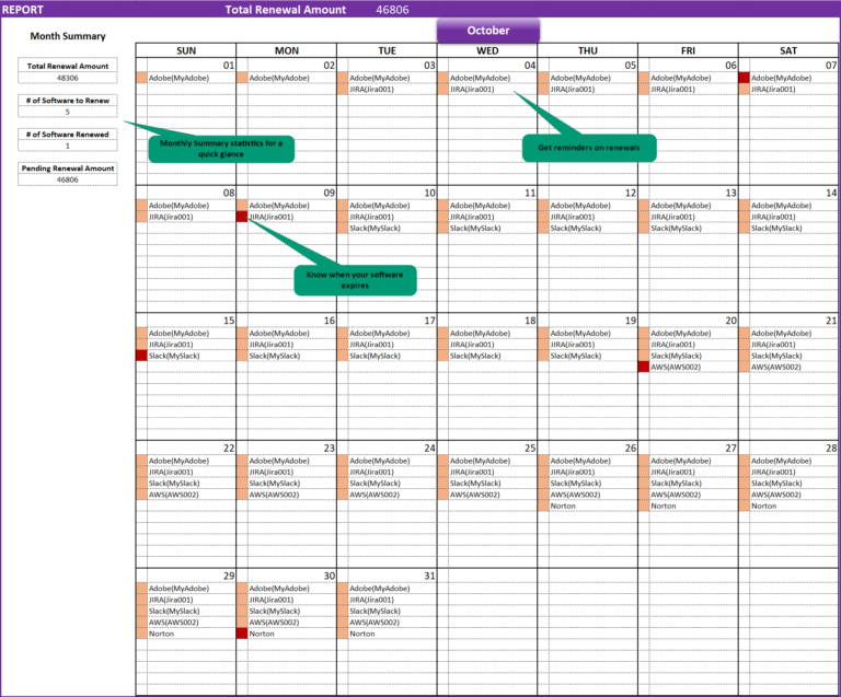 Software Renewal Tracker Template in Microsoft Excel
