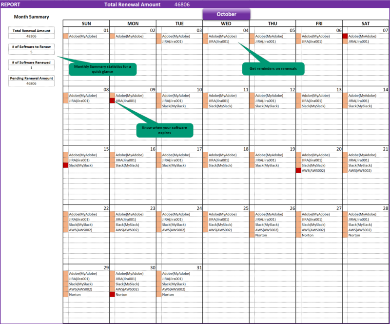 Software Renewal Tracker Template in Microsoft Excel
