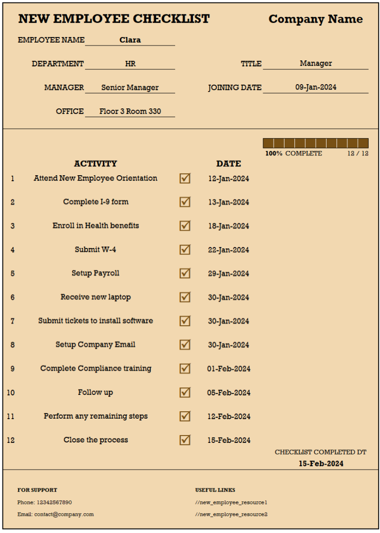 2024 New Employee Checklist Excel Template