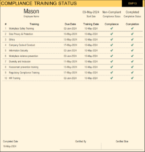 Download Compliance Training Dashboard Excel Template